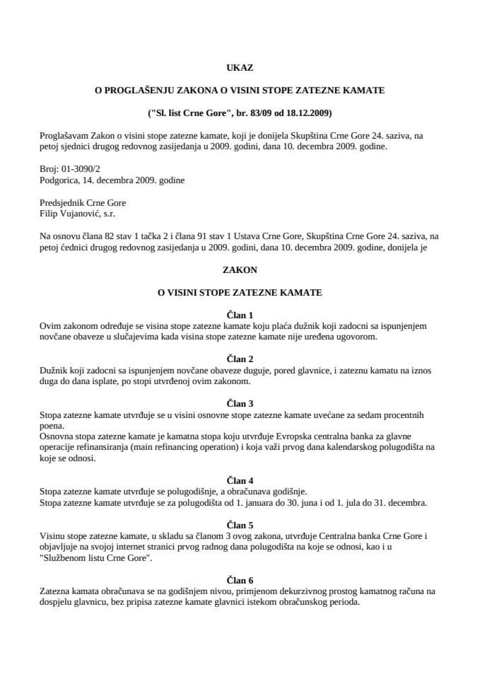 Zakon o visini zatezne kamate