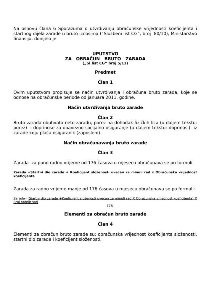 Uputstvo za obračun bruto zarada