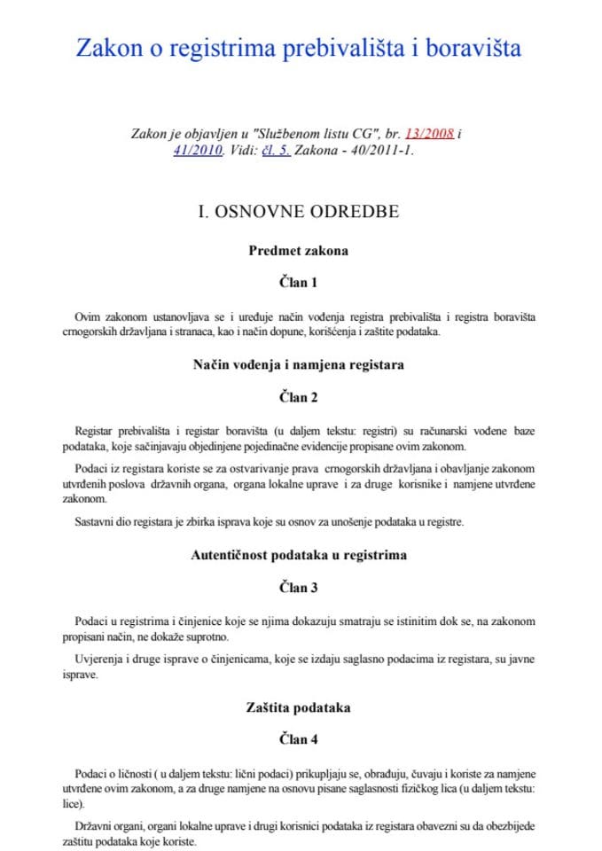Zakon o registrima prebivališta i boravišta-prečišćen