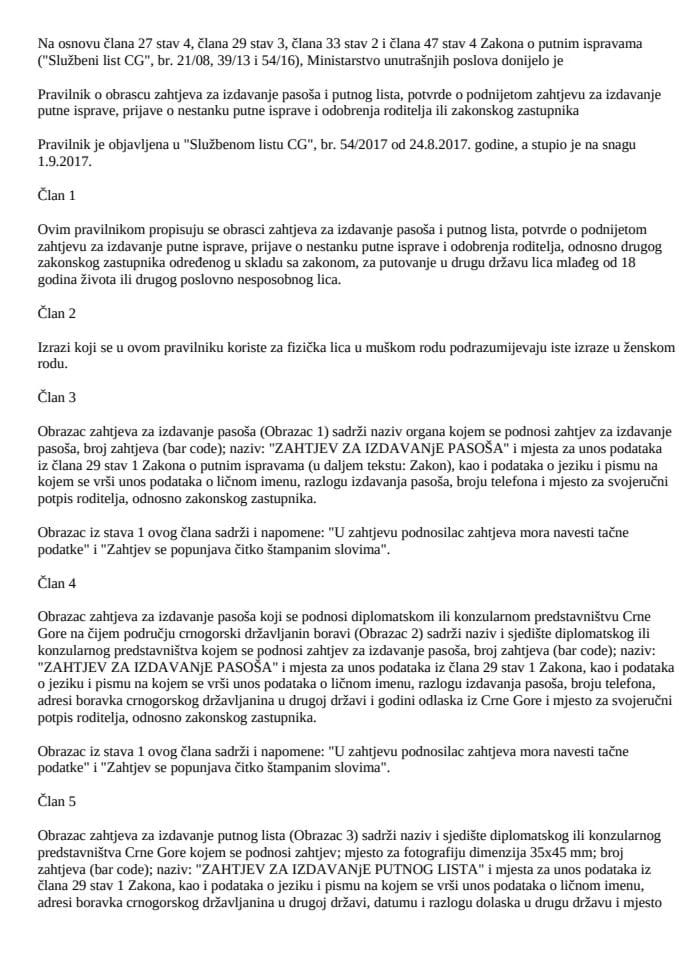 Pravilnik o obrascu zahtjeva za izdavanje pasoša i putnog lista ...