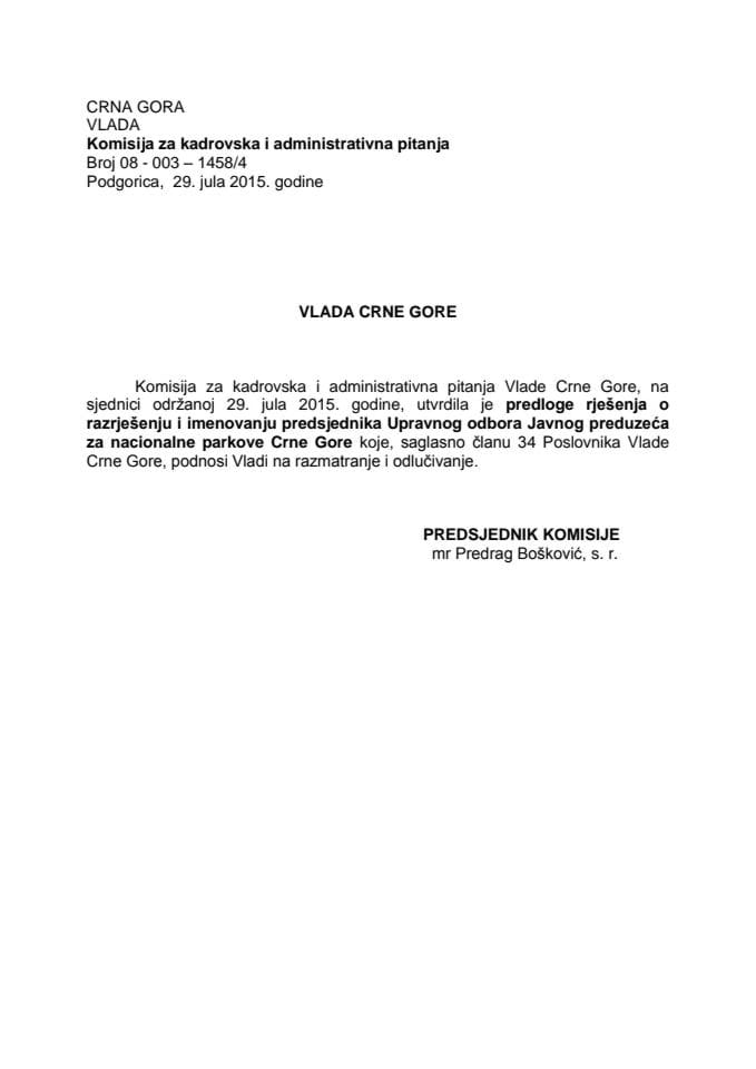 Predlog rješenja o razrješenju i imenovanju predsjednika Upravnog odbora Javnog preduzeća za ...