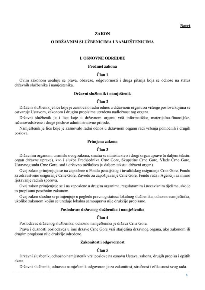 Nacrt Zakona o državnim službenicima i namještenicima