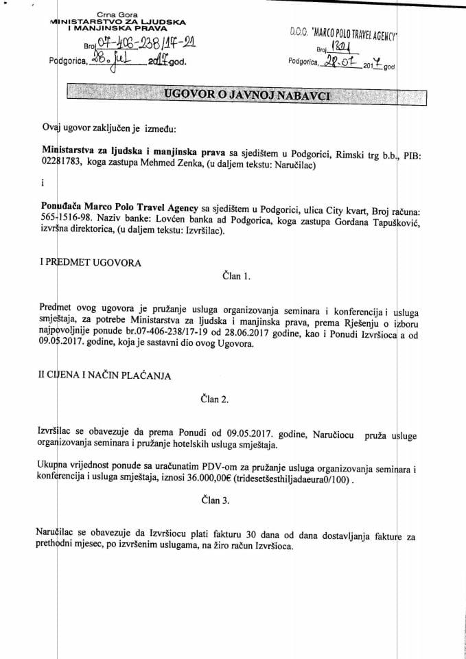 Ugovor o javnoj nabavci pruzanje usluga organizovanja konferencija