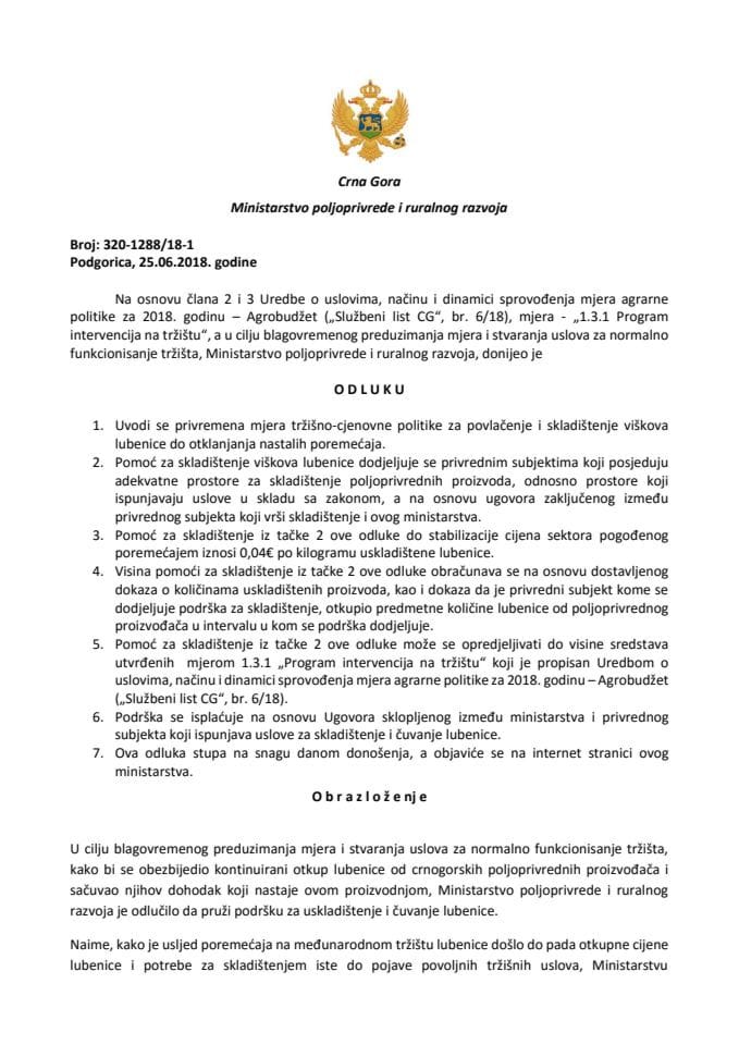 Odluka o uvođenju privremene mjere tržišno-cjenovne politike za ... Odluka o uvođenju privremene mjere tržišno-cjenovne politike za ...