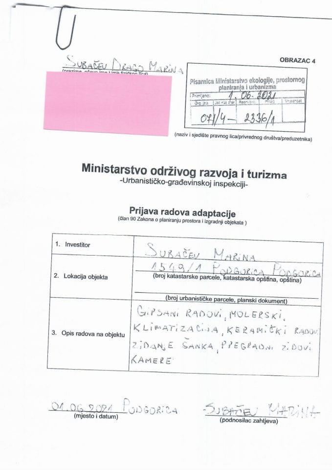 Prijava radova adaptacije - 071-4-2336-1 Suračev Marina