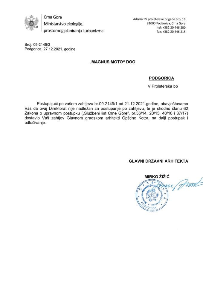 Obavještenja - Saglasnosti glavnog državnog arhitekte - 27.12.2021 ...