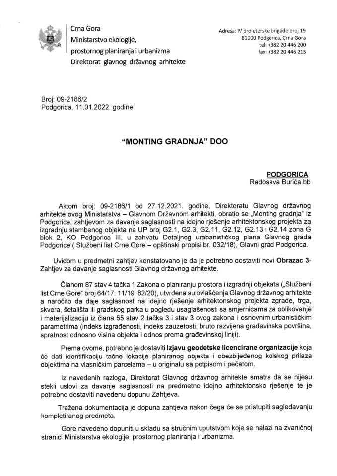 Obavještenja - Saglasnosti glavnog državnog arhitekte - 11.01.2022 ...