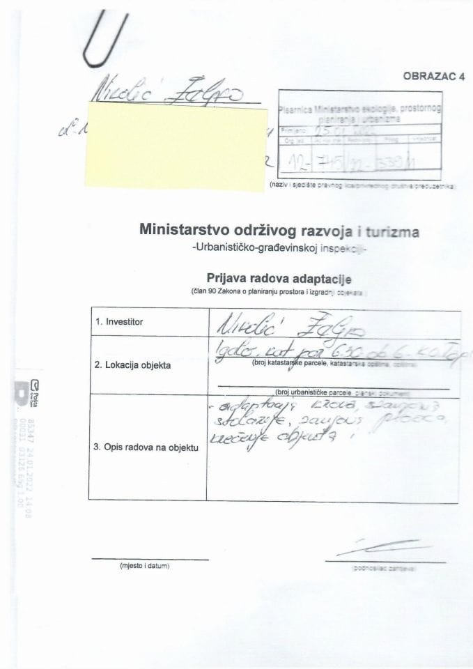 Prijava radova adaptacije - 12-745-22-339-1 NIKOLIĆ ŽELJKO