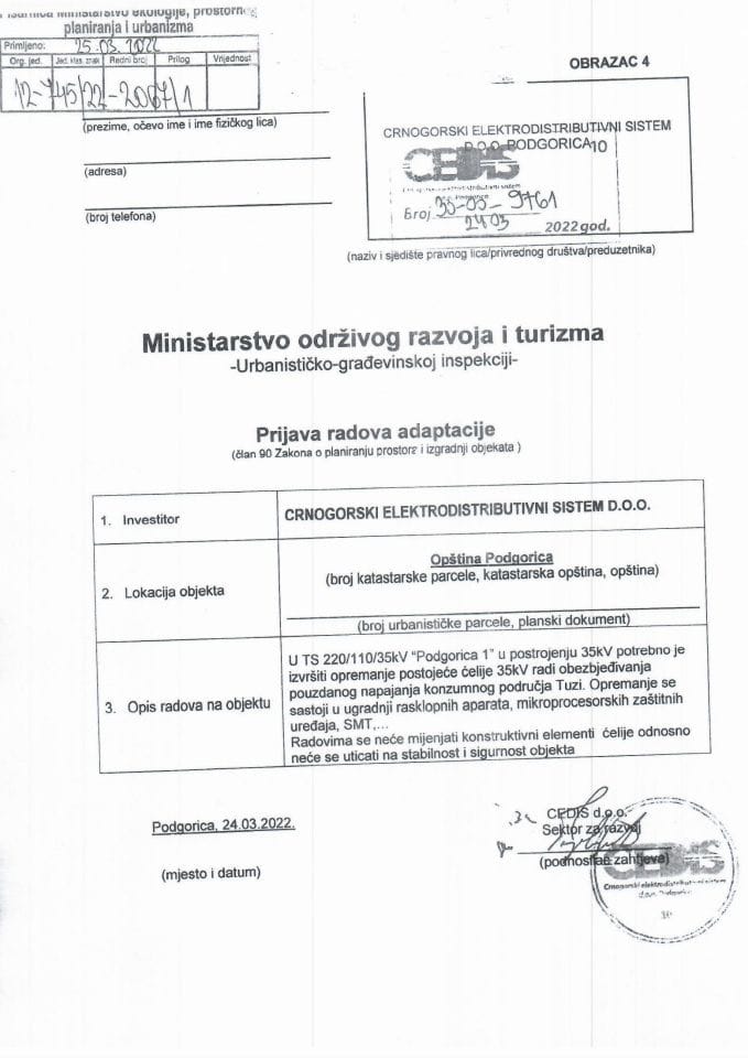 Prijava radova adaptacije - 12-745-22-2067-1 Crnogorski ...