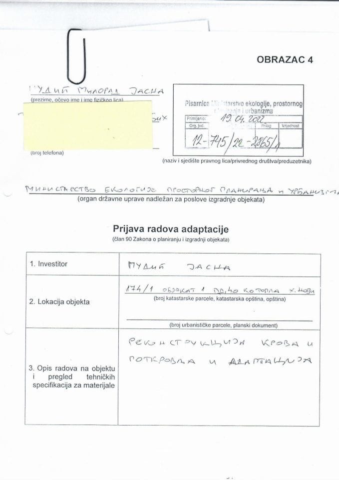 Prijava radova adaptacije - 12-745-22-2865-1 PUDIĆ JASNA