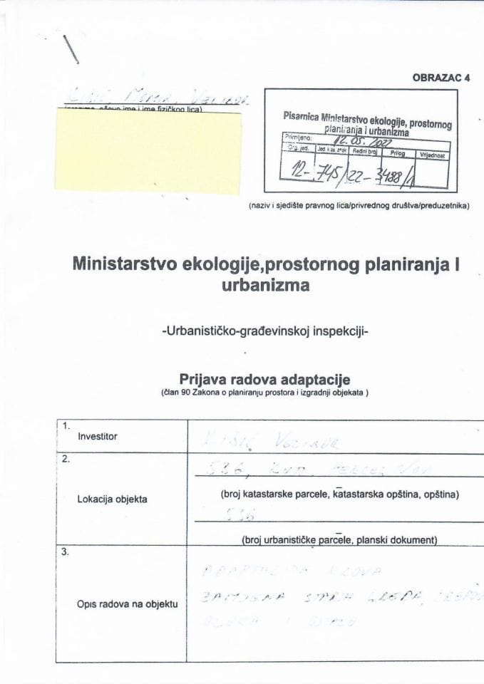 Prijava radova adaptacije - 12-745-22-3488-1 KIŠIĆ VELIBOR