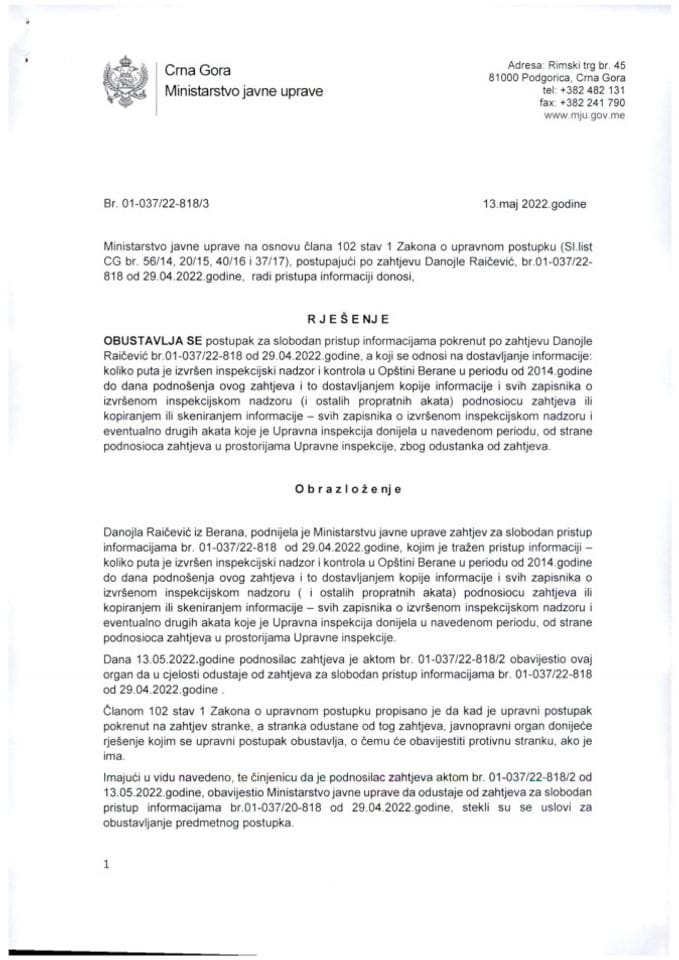 SPI-Rješenje 818 o obustavi postupka