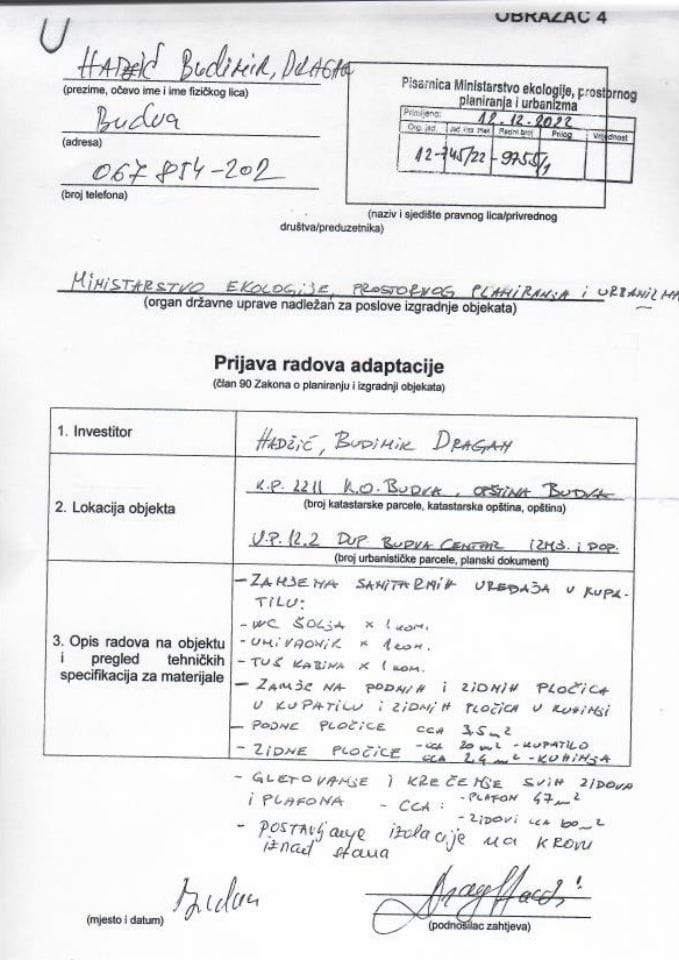 Prijava radova adaptacije - 12-745-22-9755-1 HADŽIĆ DRAGAN