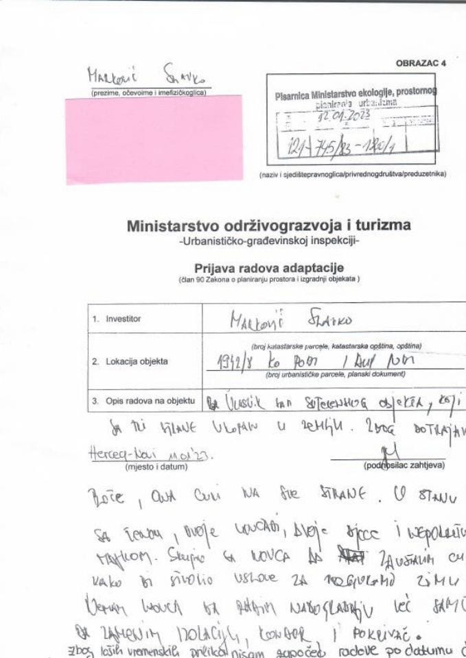 Prijava radova adaptacije - 121-745-23-120-1 MARKOVIĆ SLAVKO