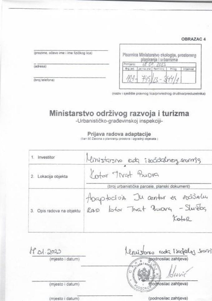 Prijava radova adaptacije - 121-745-23-344-1 MINISTARSTVO RADA I ...