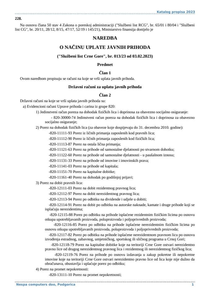 Naredba o načinu uplate javnih prihoda