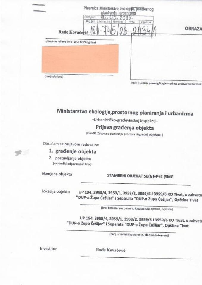 Prijava građenja objekta - 121-745-23-2134-1 RADE KOVAČEVIĆ