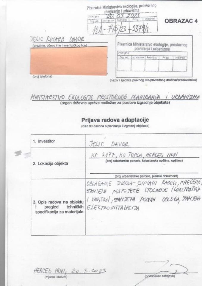 Prijava radova adaptacije - 121-745-23-2379-1 JELIĆ DAVOR