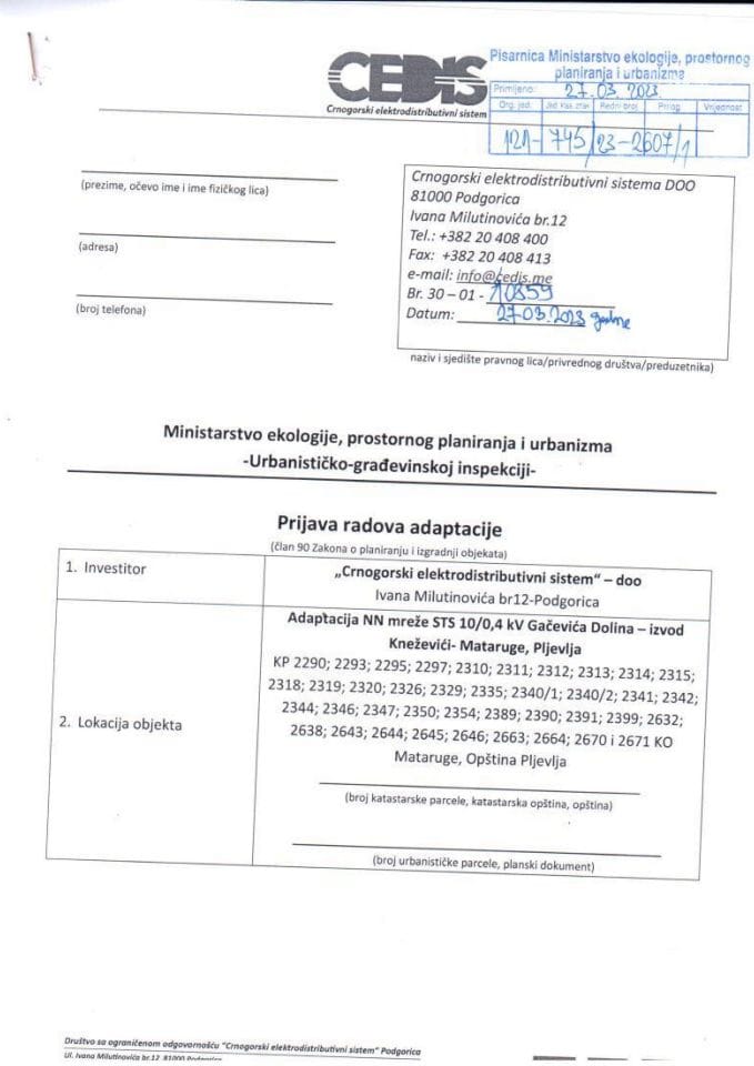 Prijava radova adaptacije - 121-745-23-2607-1 CRNOGORSKI ...