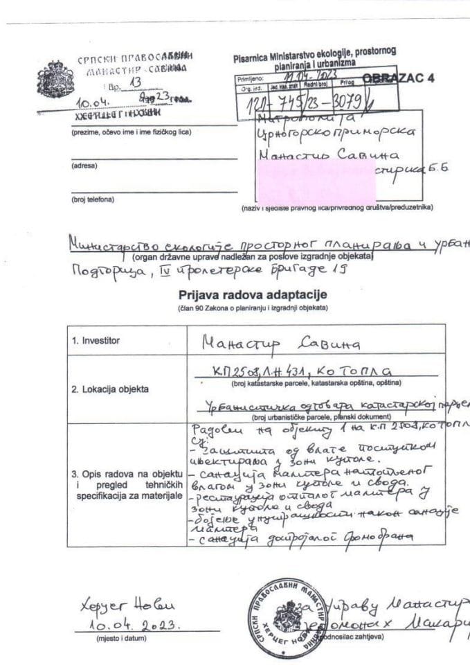 Prijava radova adaptacije - 121-745-23-3079-1 MITROPOLIJA CRNOGORSKO ...