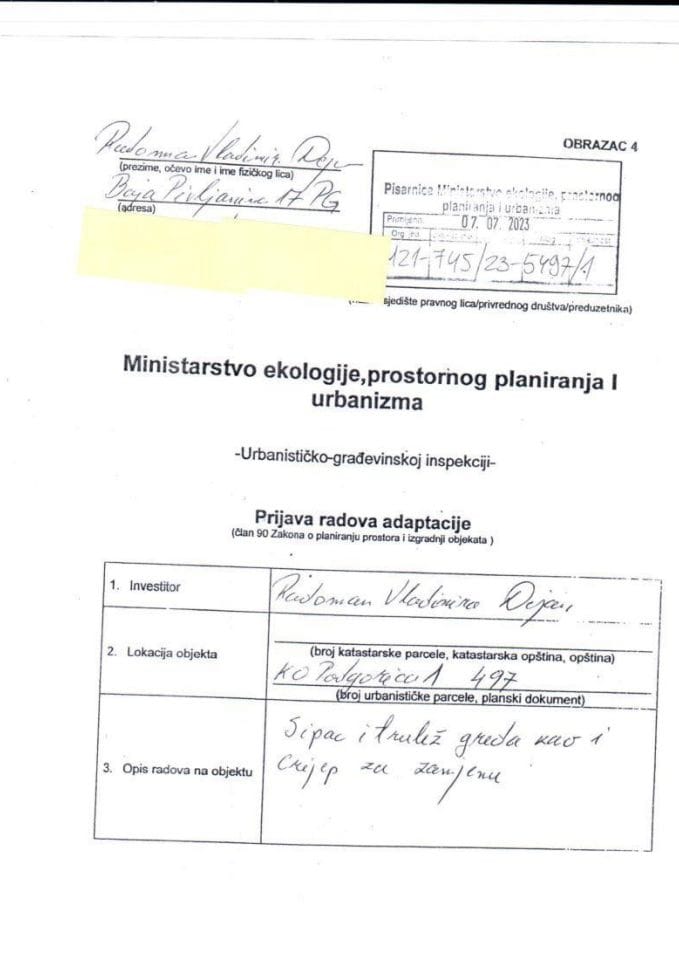 Prijava radova adaptacije - 121-745-23-5497-1 RADOMAN DEJAN