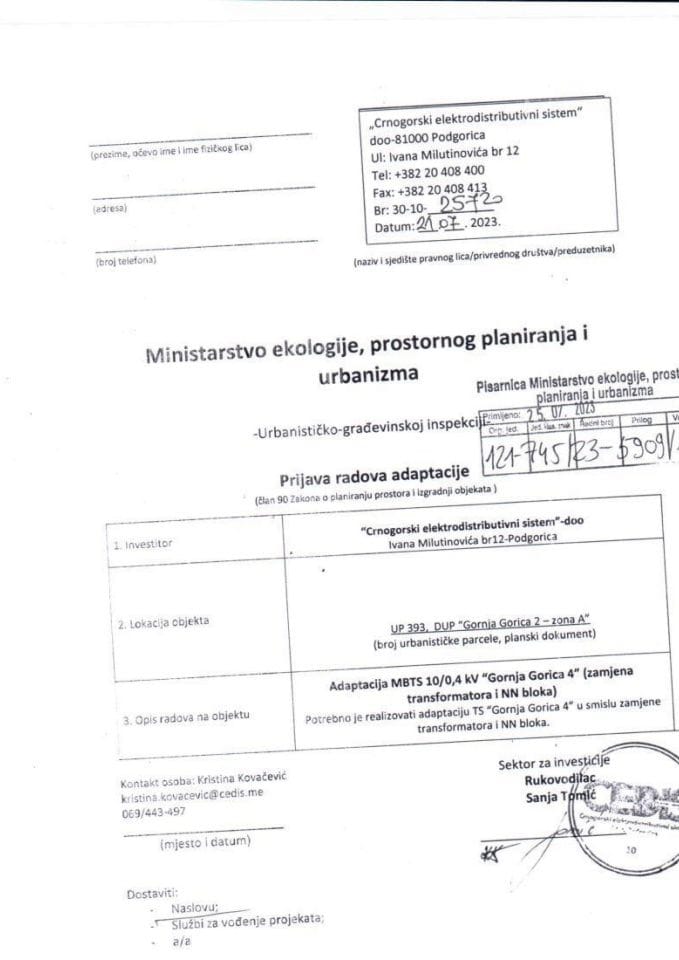 Prijava radova adaptacije - 121-745-23-5909-1 CEDIS