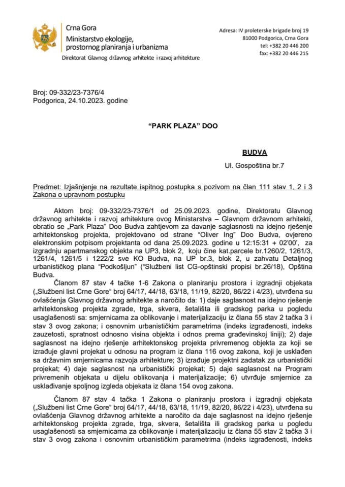 Obavještenja - Saglasnosti glavnog državnog arhitekte - 24.10.2023 ...
