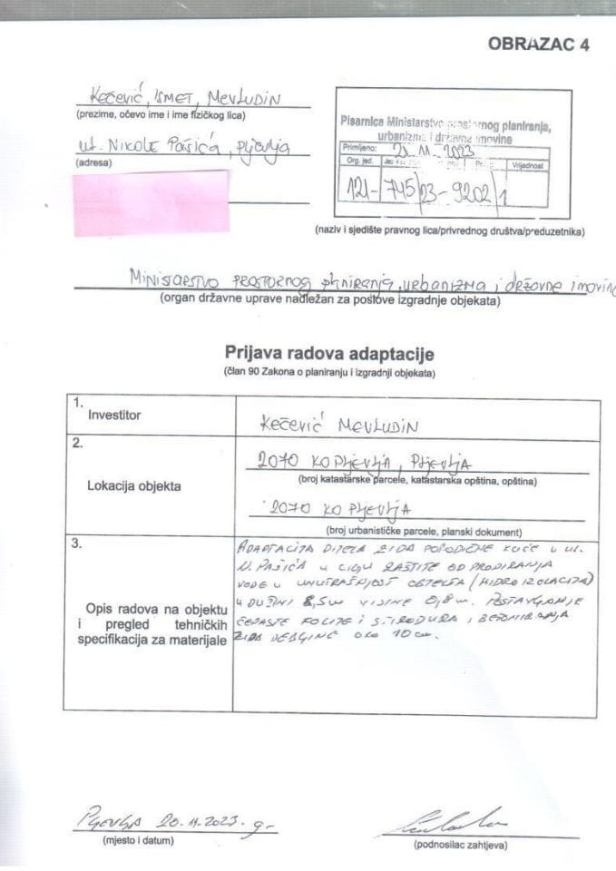 Prijava radova adaptacije - 121-745-23-9202-1 KEČEVIĆ MEVLUDIN