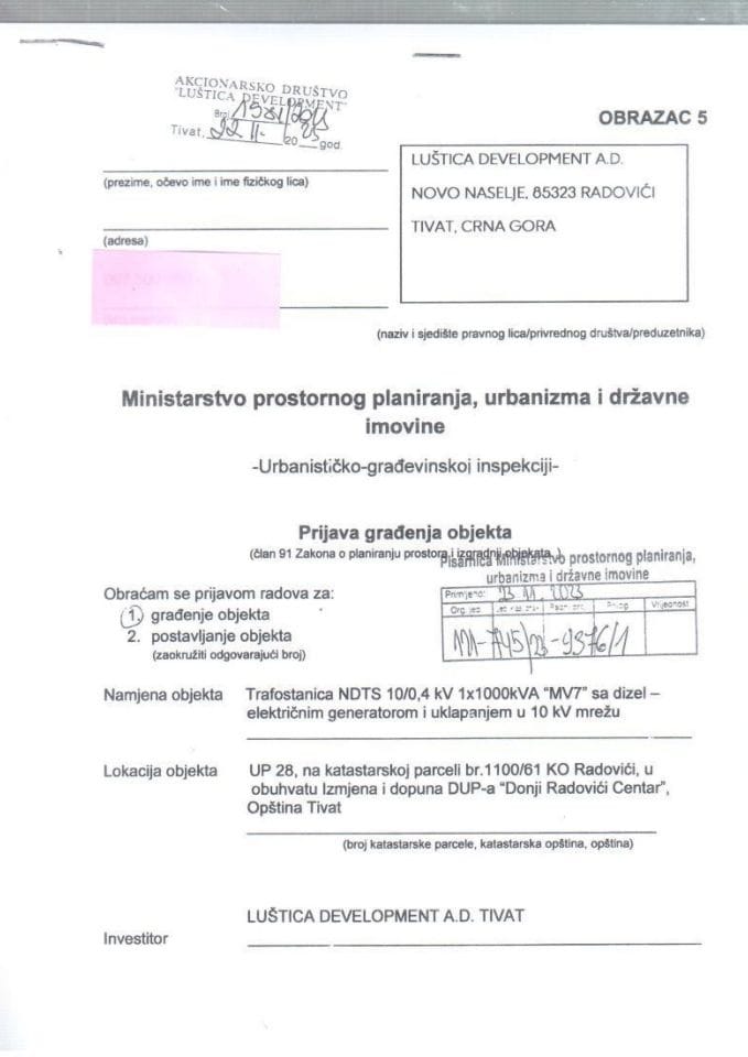 Prijava početka građenja objekta - 121-745-23-9376-1 LUŠTICA ...