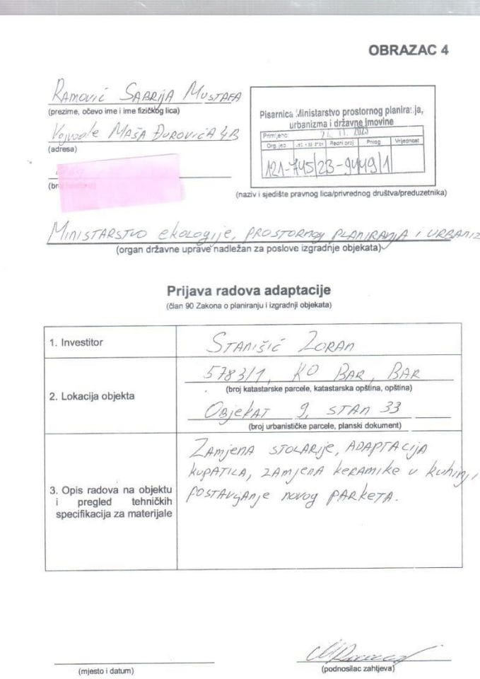 Prijava radova adaptacije - 121-745-23-9449-1 STANIŠIĆ ZORAN