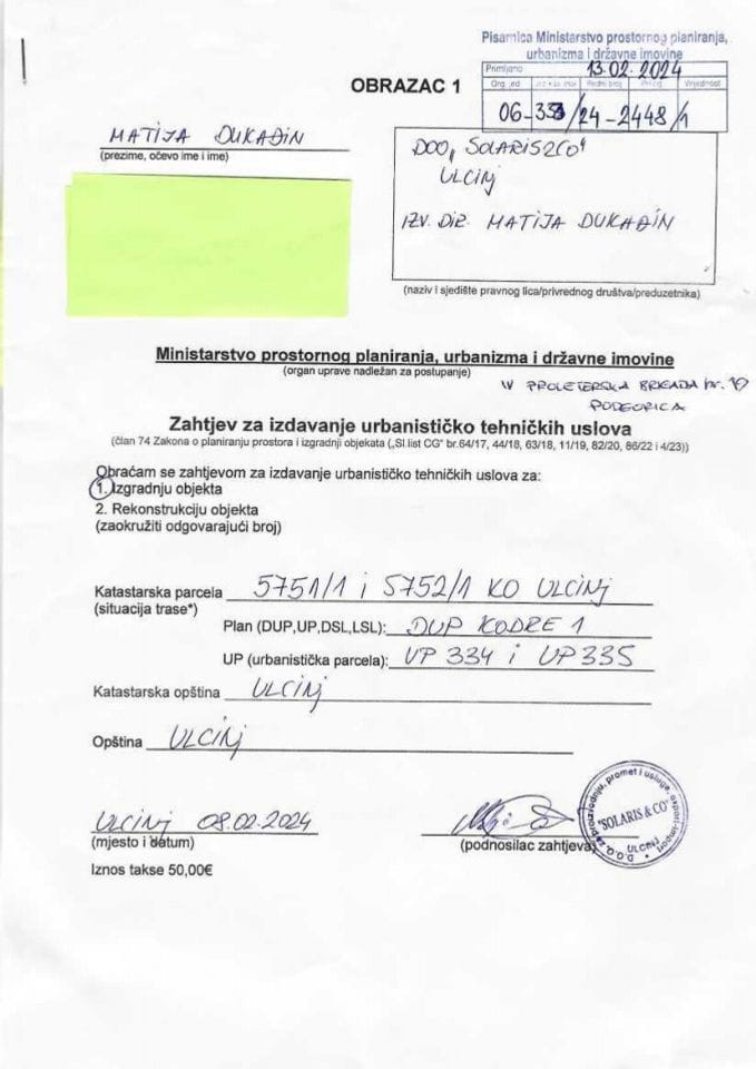 Zahtjevi za izdavanje urbanističko tehničkih uslova - 06_333_24_2448_1 ...