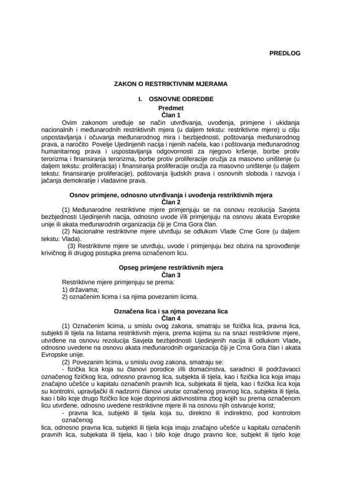 Nacrt zakona o restriktivnim mjerama