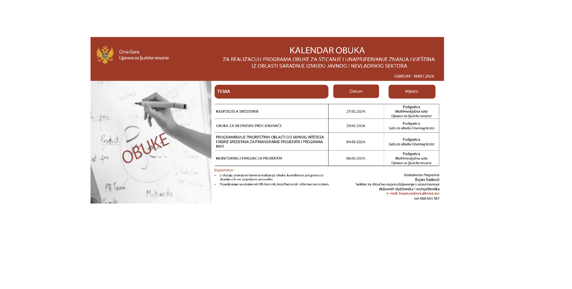 Objavljen Kalendar obuka za realizaciju Programa NVO