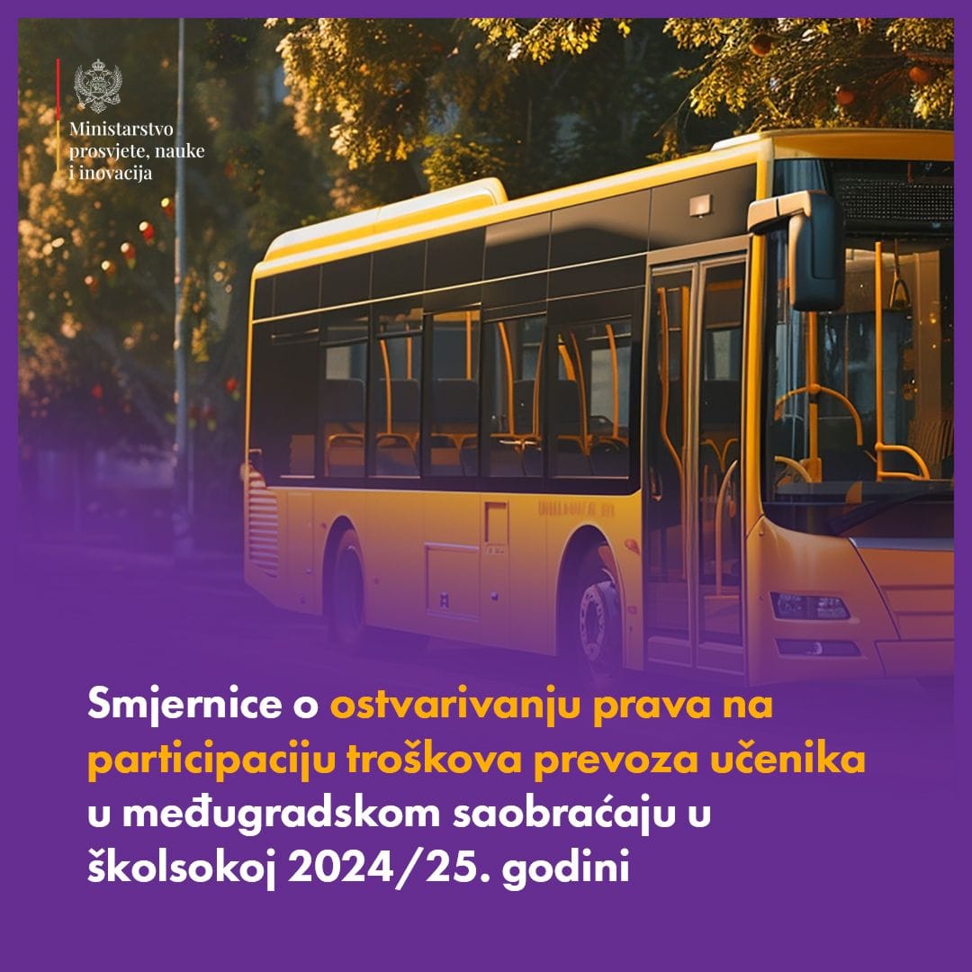 Smjernice - participacija troškova prevoza učenika u međugradskom saobraćaju u 2024/25.