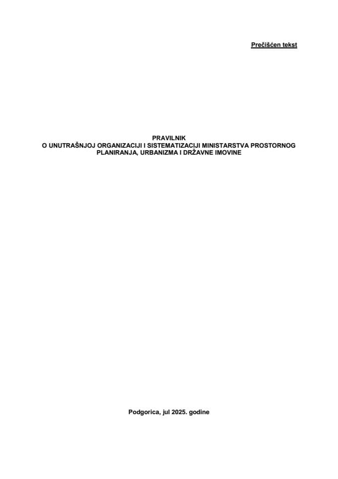 Pravilnik o unutrašnjoj organizaciji i sistematizaciji Ministarstva prostornog planiranja ...